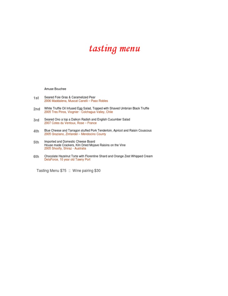 Gourmet Tasting Menu with Wine Pairings | PDF