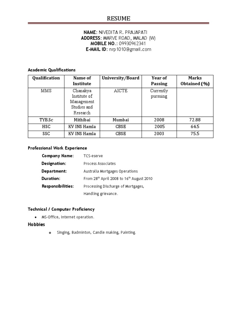 Nivedita R. Prajapati Resume | PDF