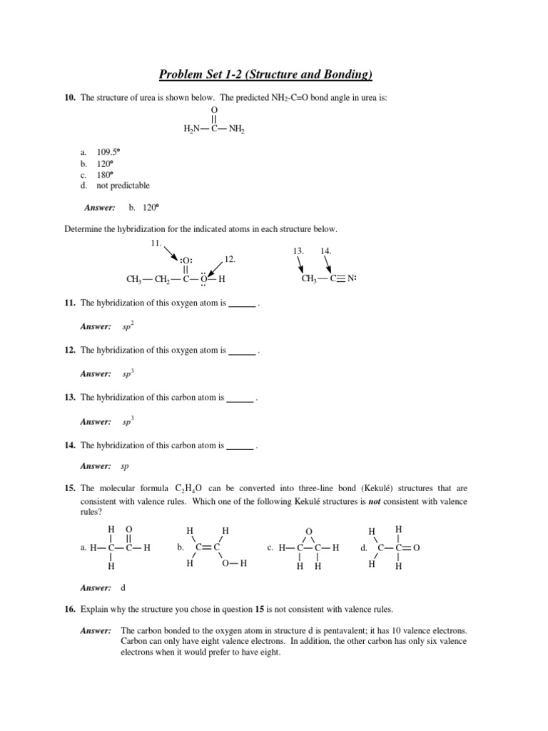 Problem Set 1-2 (Structure and Bonding) | PDF
