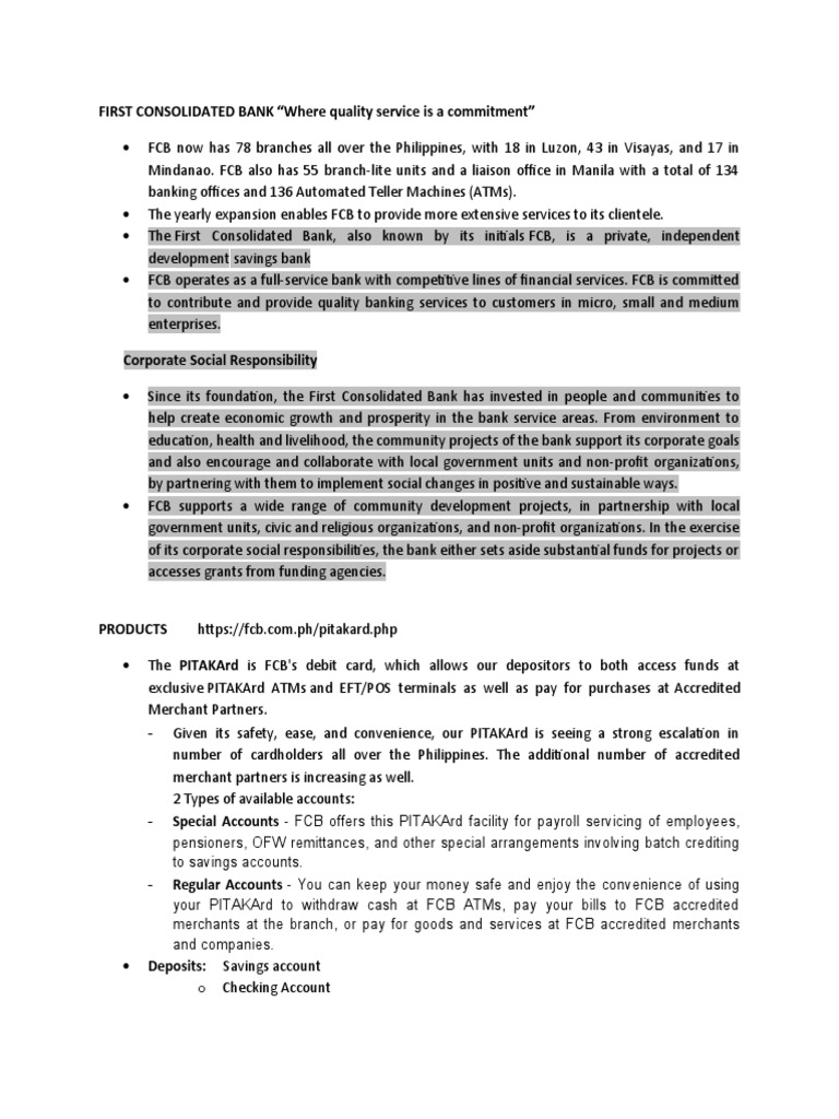 First Consolidated Bank | PDF | Banks | Automated Teller Machine