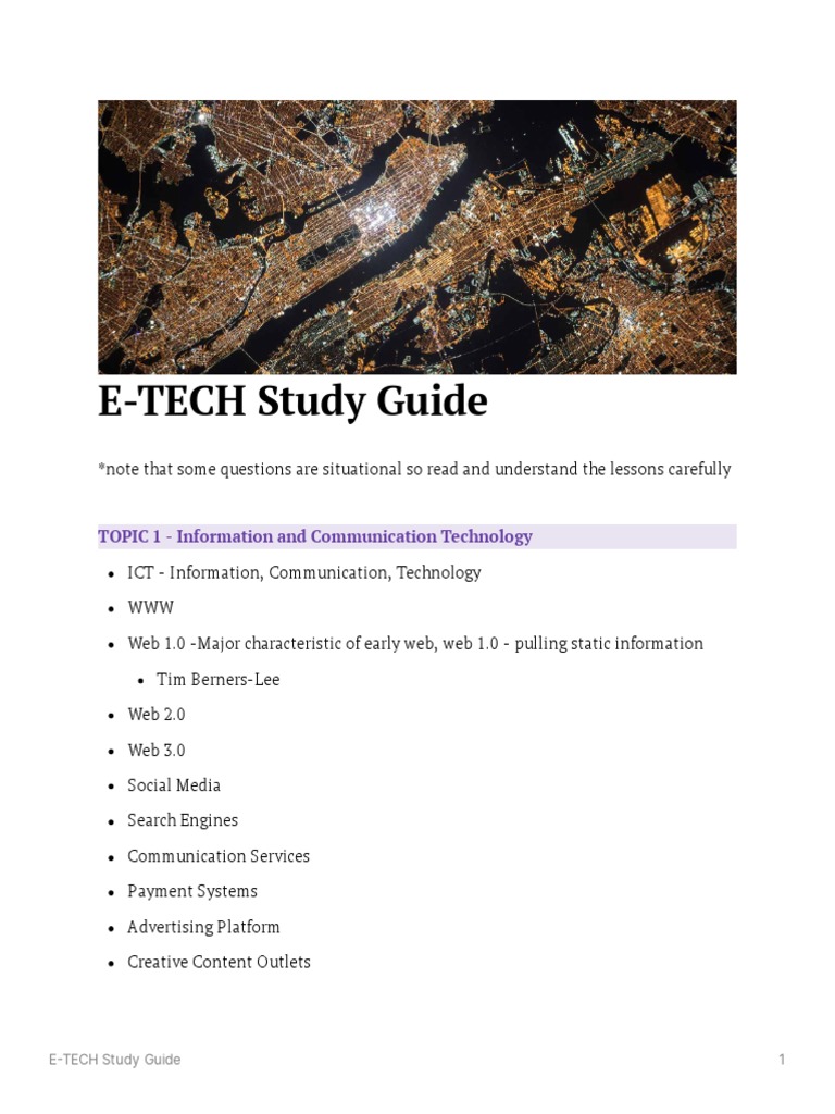 E-TECH Study Guide: TOPIC 1 - Information and Communication Technology ...