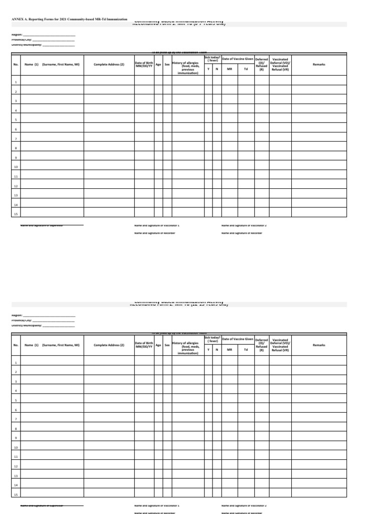 MR-Td Immunization Reporting Forms | PDF | Pediatrics | Health Policy