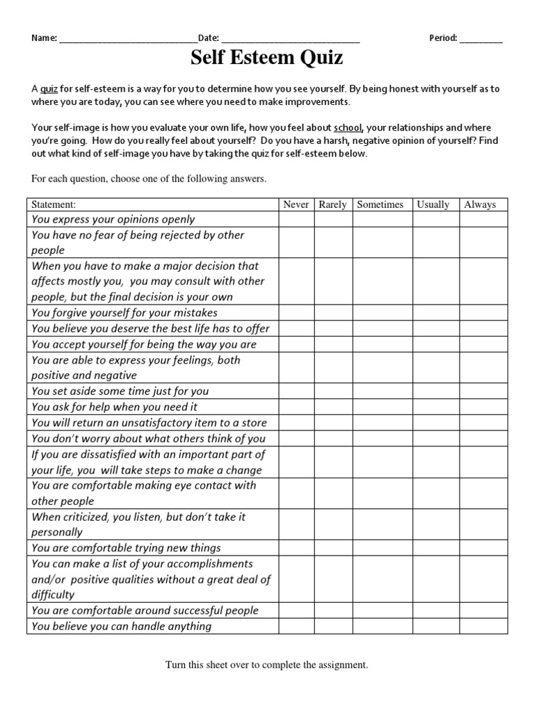 Main - Self Esteem Assessment Worksheet | PDF | Self Esteem | Psychological Concepts