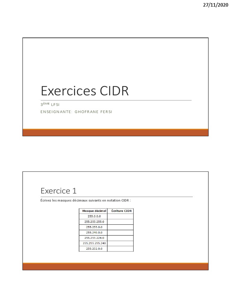 Exercices CIDR | PDF | Adresse IP | Architecture (Informatique)