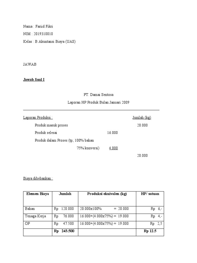Fariid Fikri - UAS - Akuntansi Biaya B | PDF
