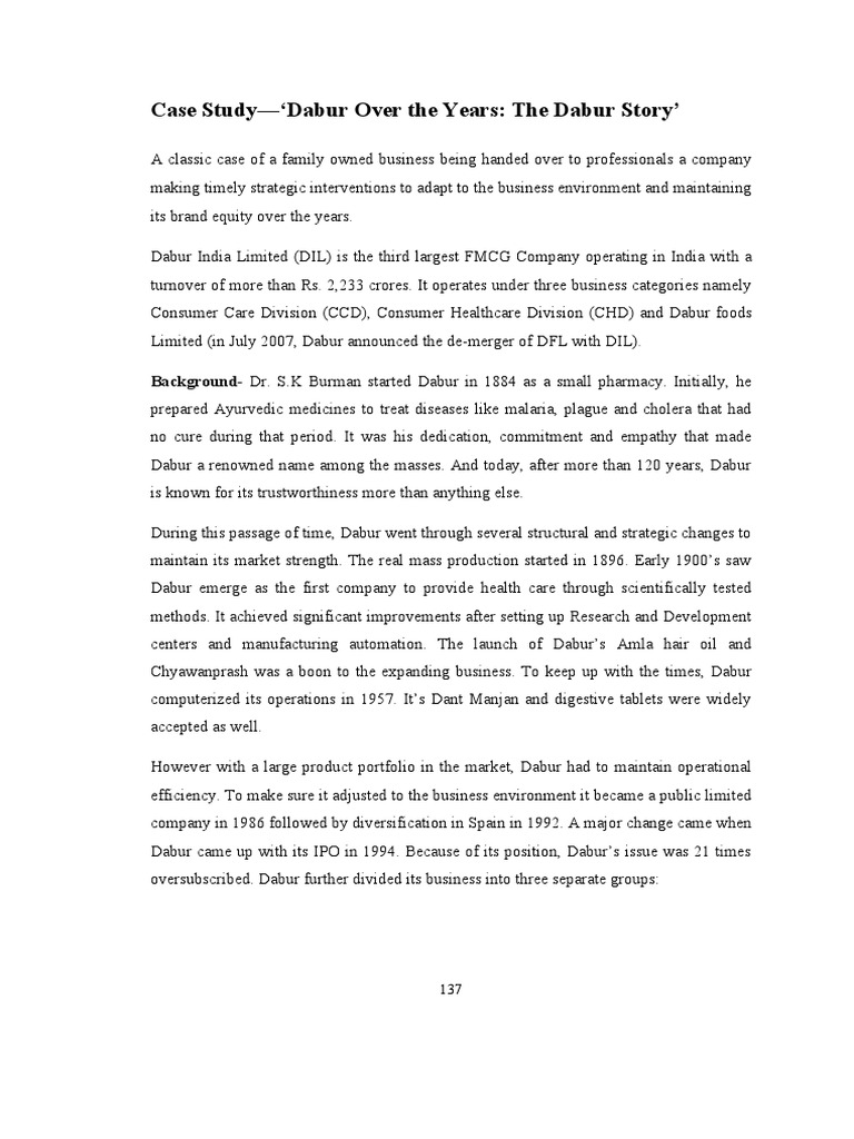 Case Study - Dabur Over The Years: The Dabur Story' | PDF | Brand