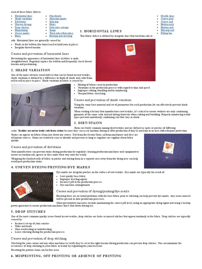 Common Fabric Defects Explained | PDF | Weaving | Textiles
