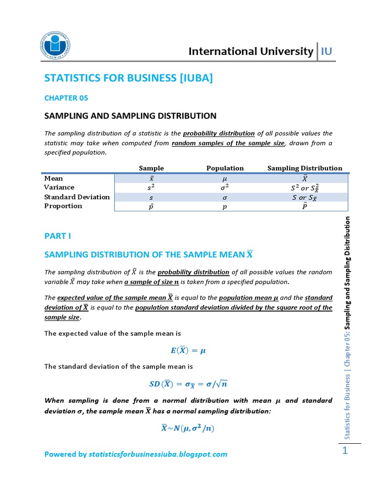 Chapter 05 - Sampling and Sampling Distribution | PDF | Mean | Standard ...