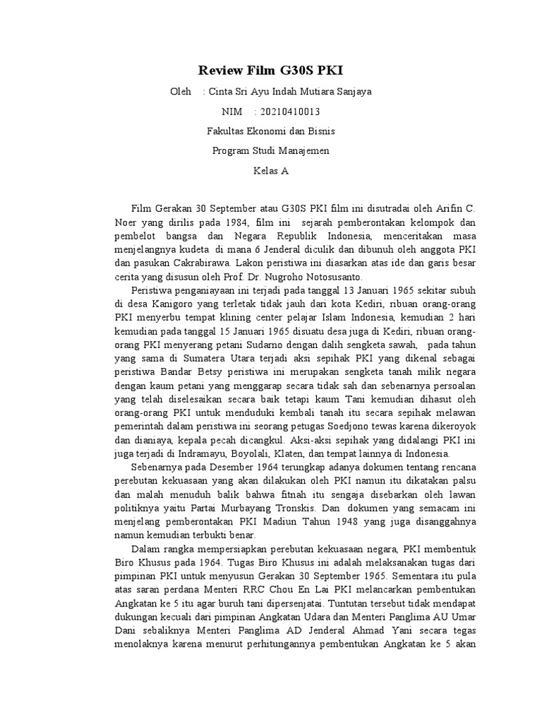 Review Film G30S PKI: Sejarah Kudeta 1965 | PDF