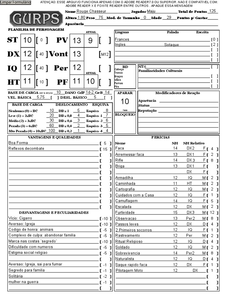 Gurps Ficha 2 Guerra Mundial | PDF