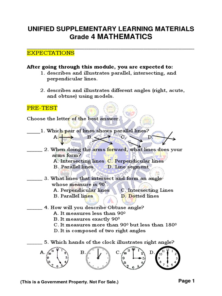 Grade 4 USLeM - Grade - 4 - Week 1 Revilla | PDF | Angle | Perpendicular