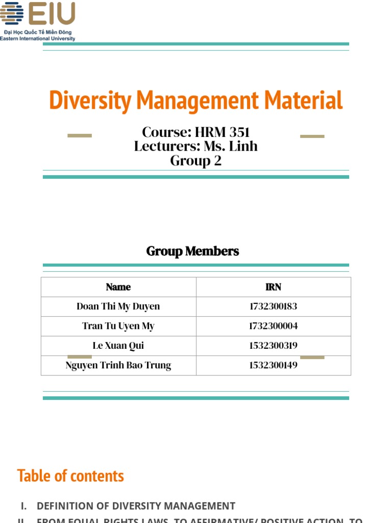 HRM 351 Diversity Management Material | PDF | Multiculturalism | Human ...