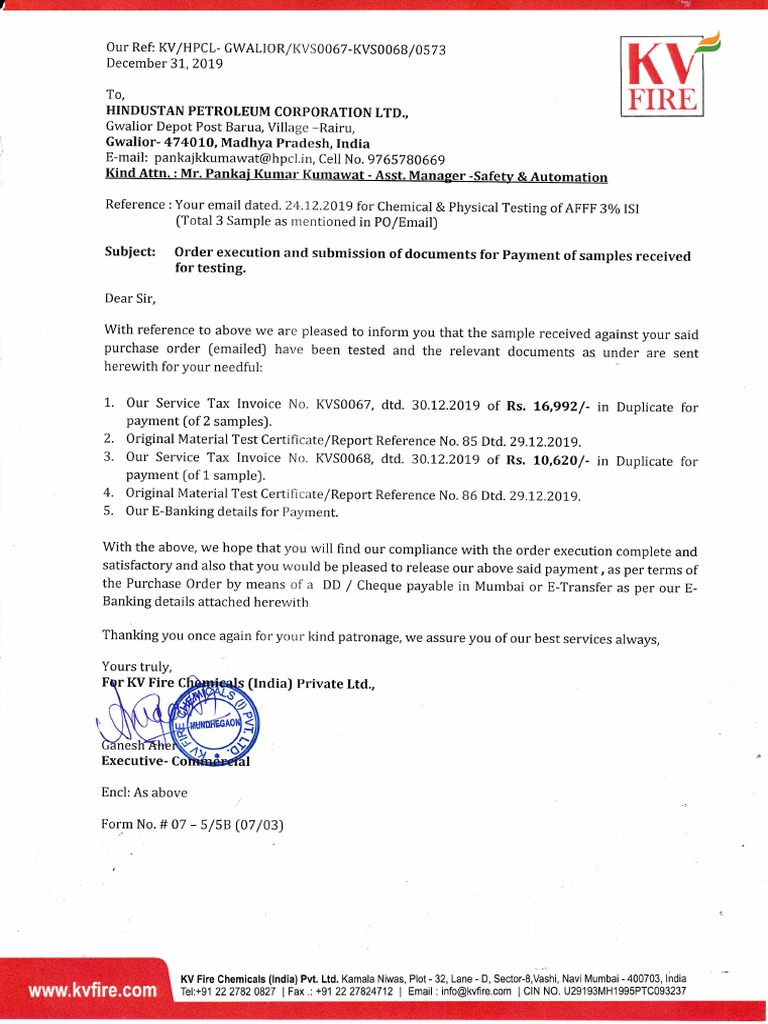 Analysis of Fire Suppression Foam Samples from Hindustan Petroleum ...
