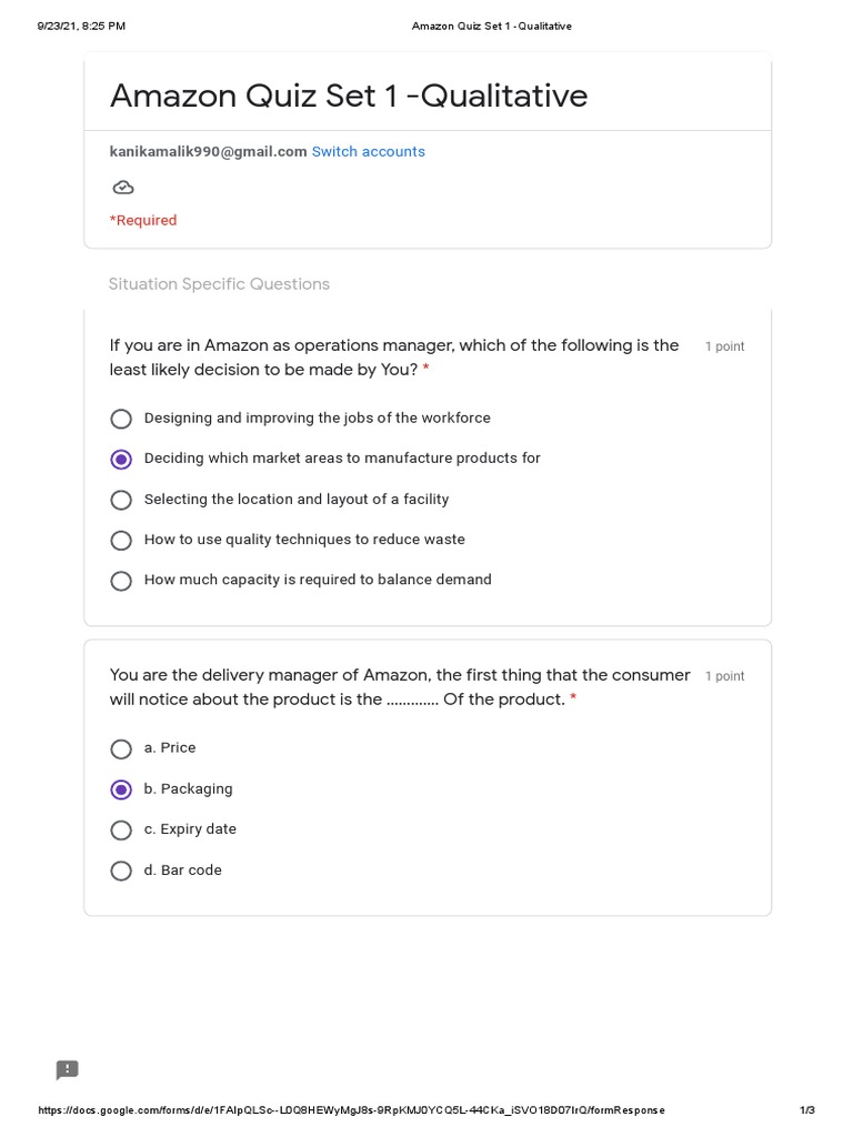 Amazon Quiz Set 1 - Qualitative | PDF | Marketing | Business