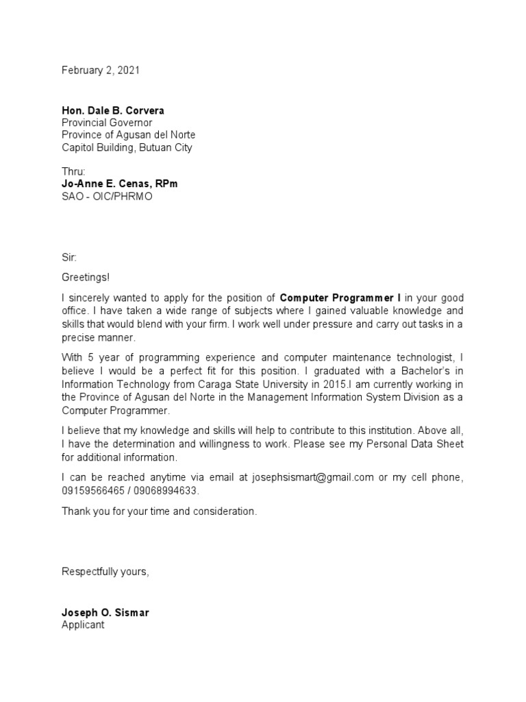 DOH 1. Application Letter | PDF