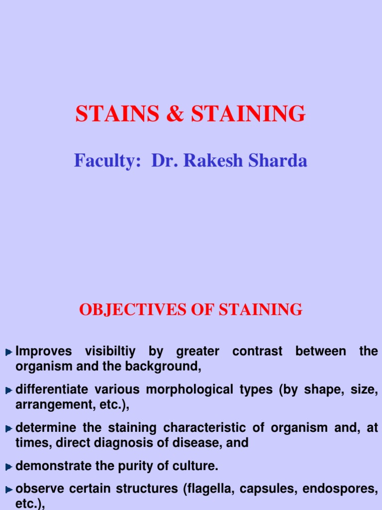 Stains & Staining: Faculty: Dr. Rakesh Sharda | PDF | Staining | Gram ...