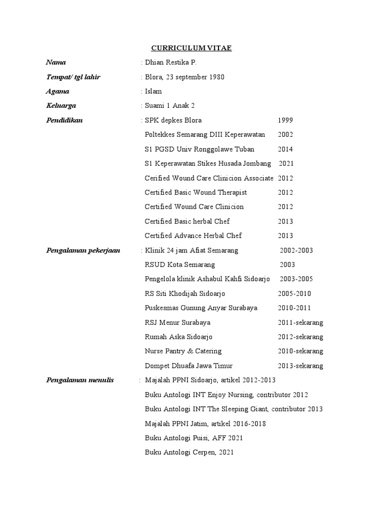 CV Dhian | PDF | Pengembangan Diri | Kesehatan Holistik