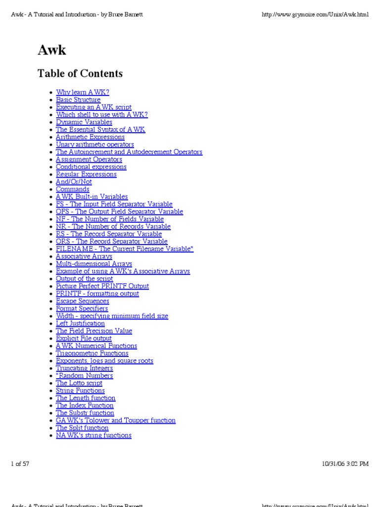 Awk Tutorial | PDF | Boolean Data Type | Computer Programming