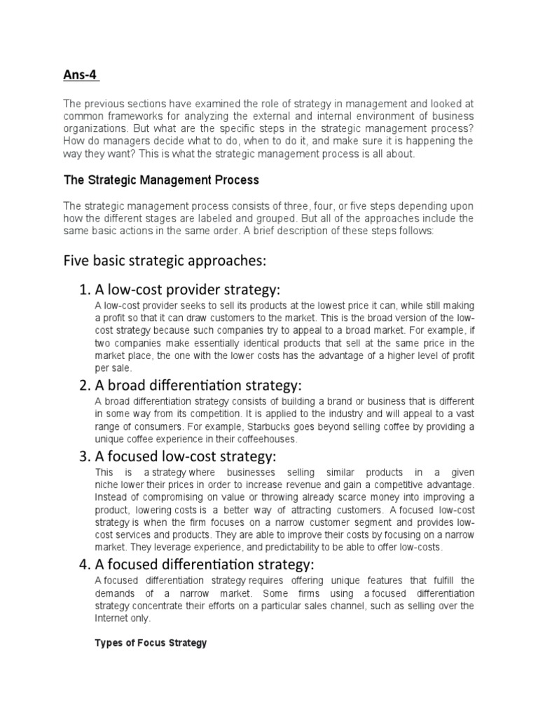 Five Basic Strategic Approaches: 1. A Low-Cost Provider Strategy ...