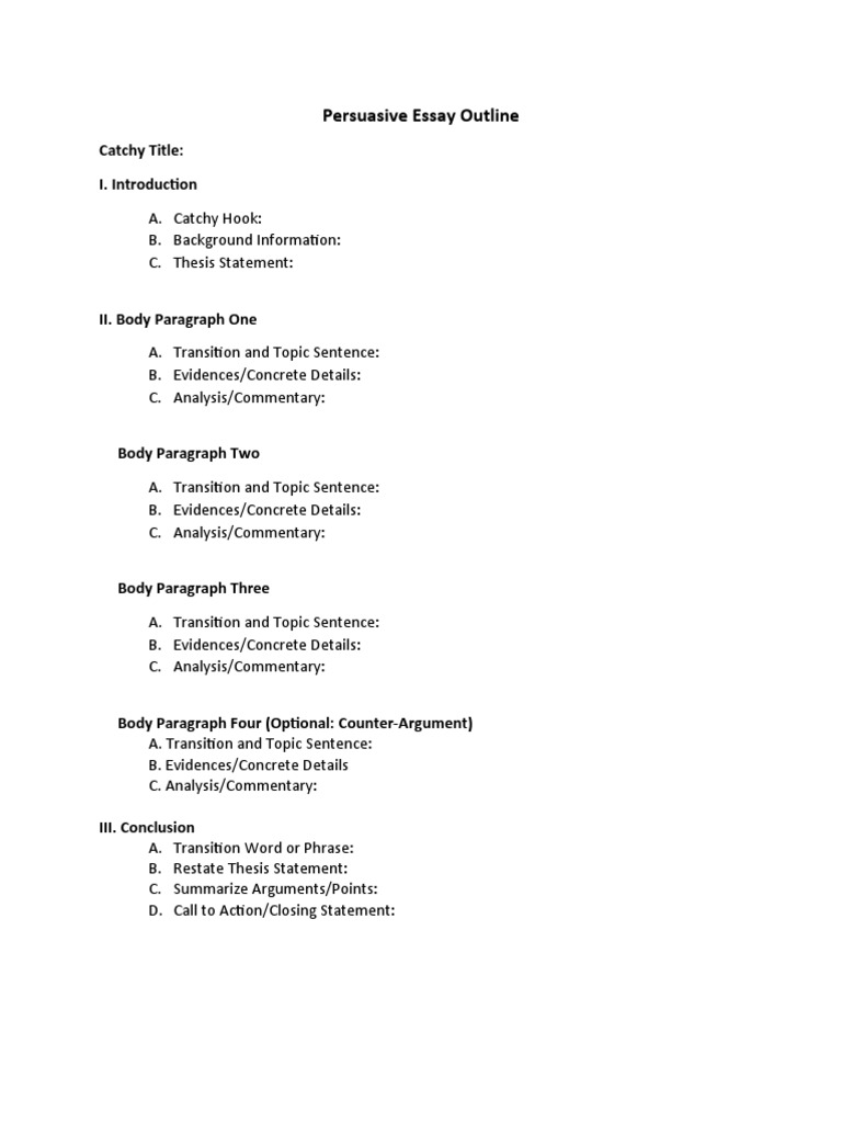 Persuasive Essay Outline Template | PDF | Language Arts & Discipline