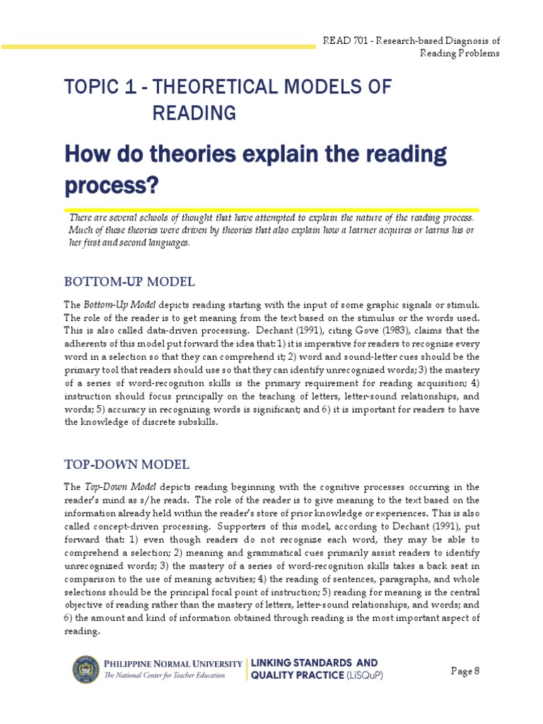 C - Topic 1 - Theoretical Models of Reading | PDF | Reading ...