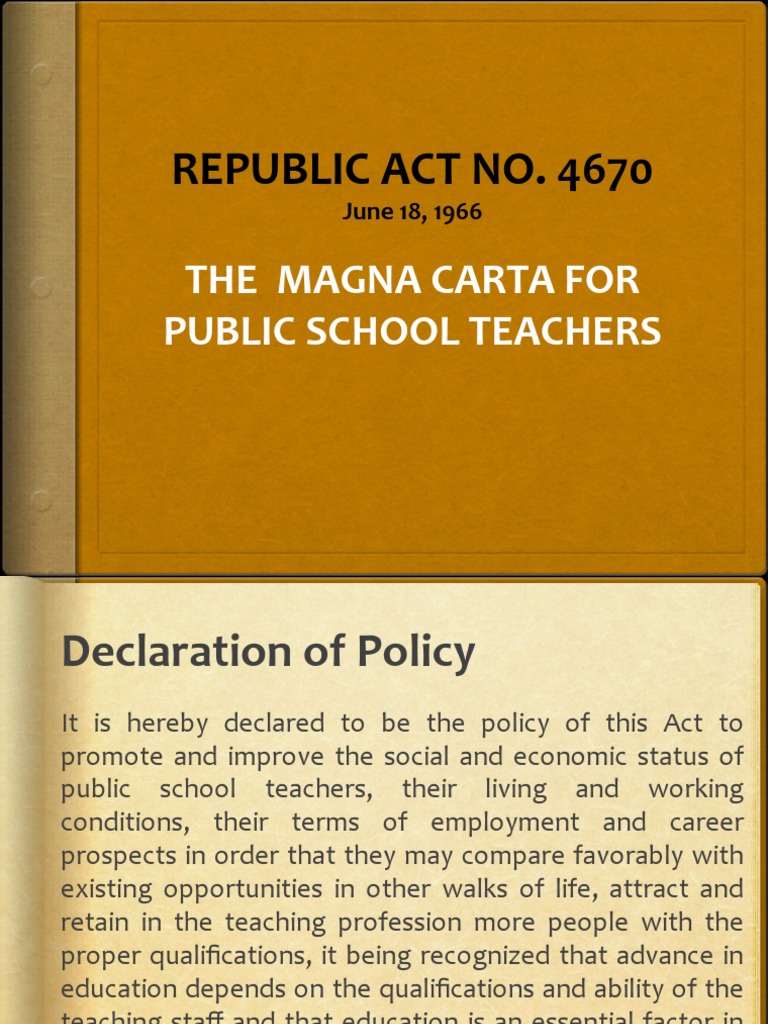 Republic Act No. 4670: The Magna Carta For Public School Teachers | PDF ...