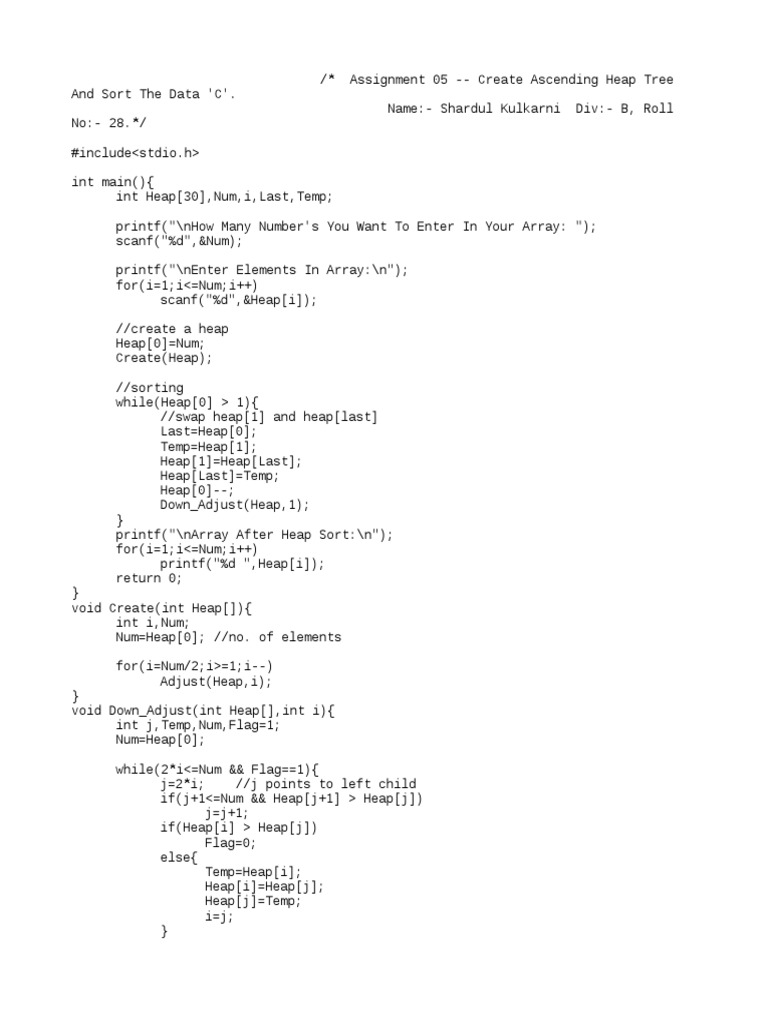 Ascending Heap Tree Sort in 'C' | PDF | Teaching Methods & Materials