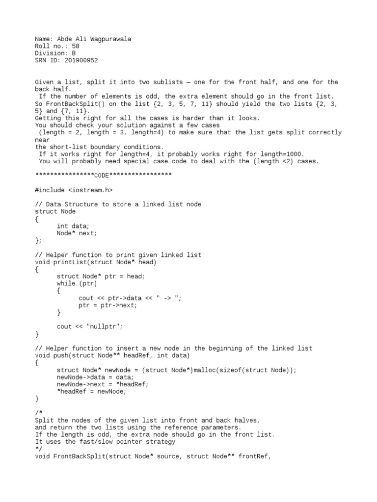 Splitting a Linked List into Two Halves Using the Fast/Slow Pointer ...