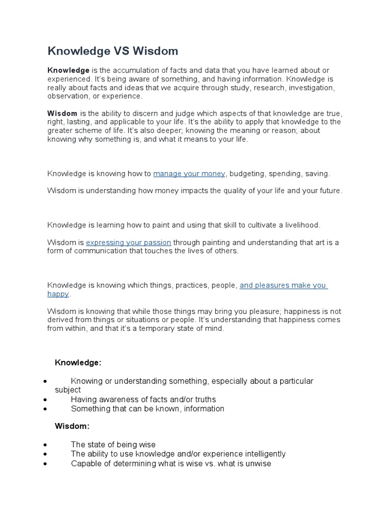 Knowledge Vs Wisdom | PDF | Wisdom | Knowledge