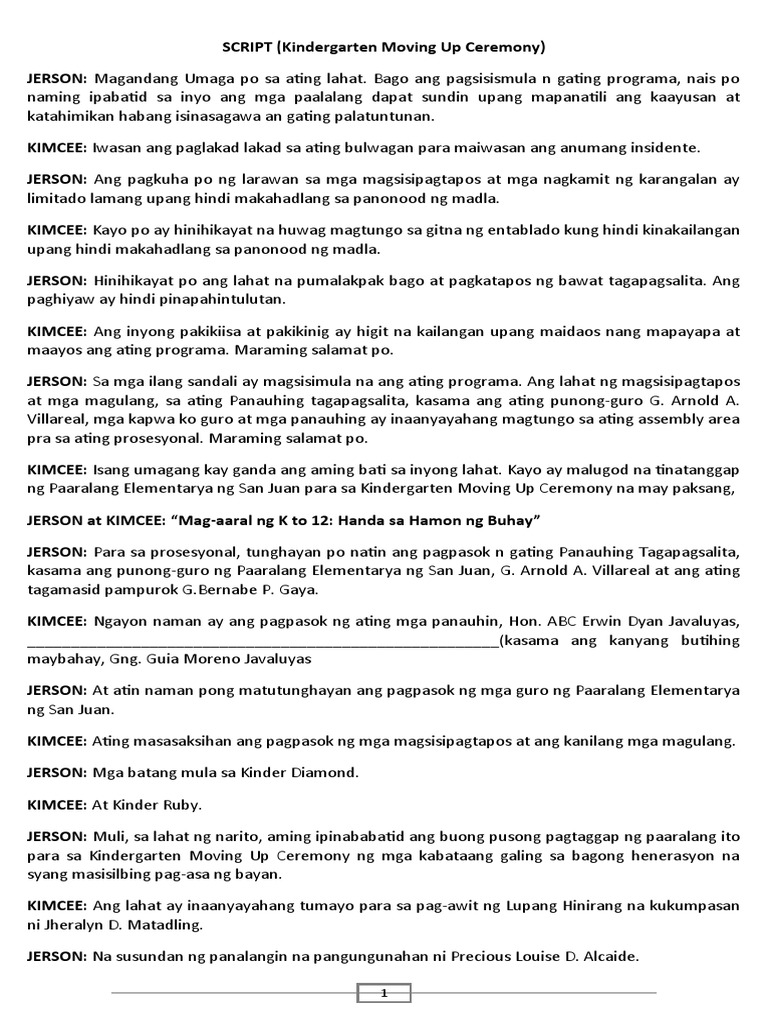 SCRIPT (Kindergarten) | PDF