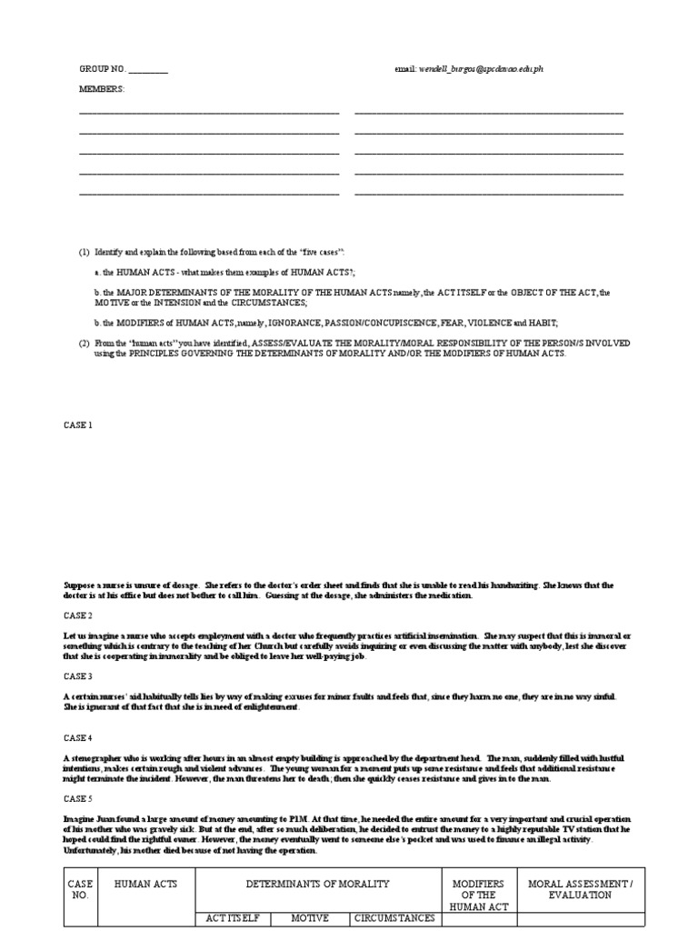 Ethics - Activity Lesson On Human Acts | PDF | Morality | Social ...