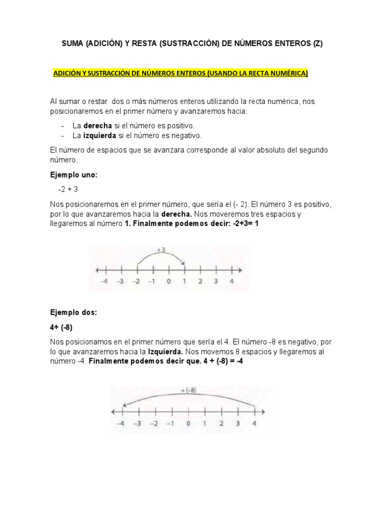 Suma y Resta de Números Enteros | PDF | Sustracción | Entero