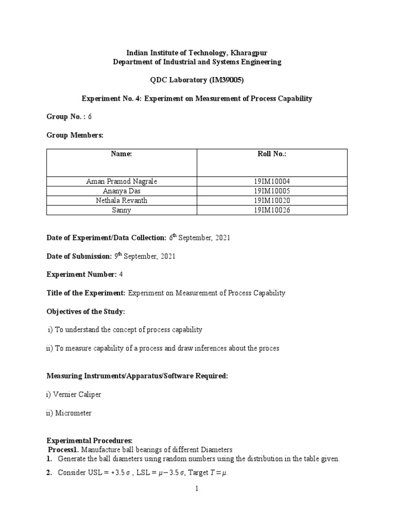 Experiment No. 4, Group 6 | PDF | Engineering Tolerance | Standard ...
