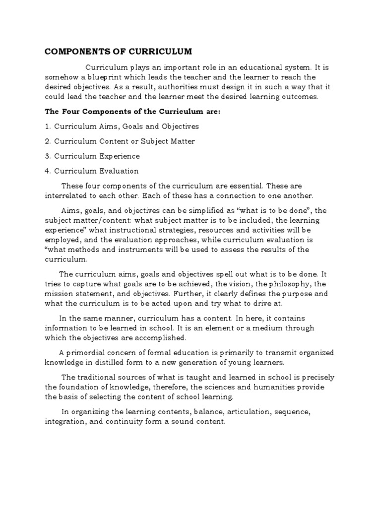 Components of Curriculum | PDF | Curriculum | Learning