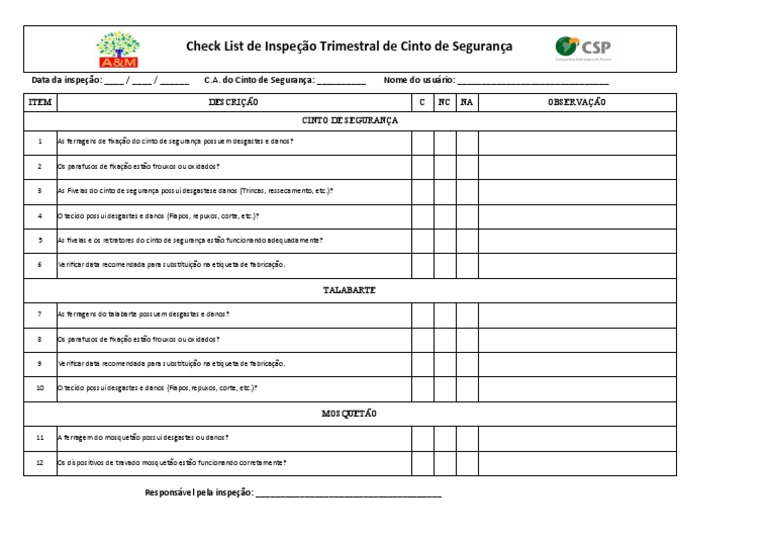 Check List Cinto de Segurança | PDF