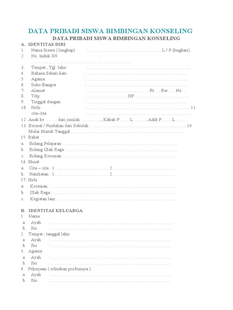 Biodata Pribadi Siswa BK | PDF | Game & Aktivitas | Kajian Bahasa Asing