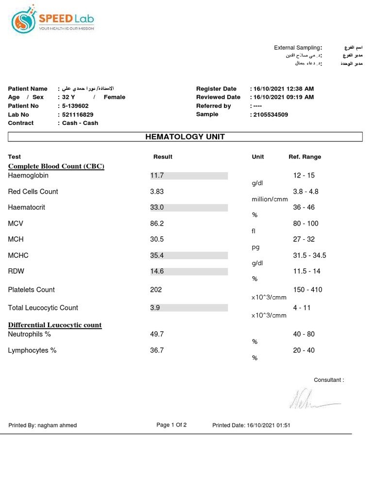 External Sampling CBC Report | PDF | Clinical Pathology | Anatomy