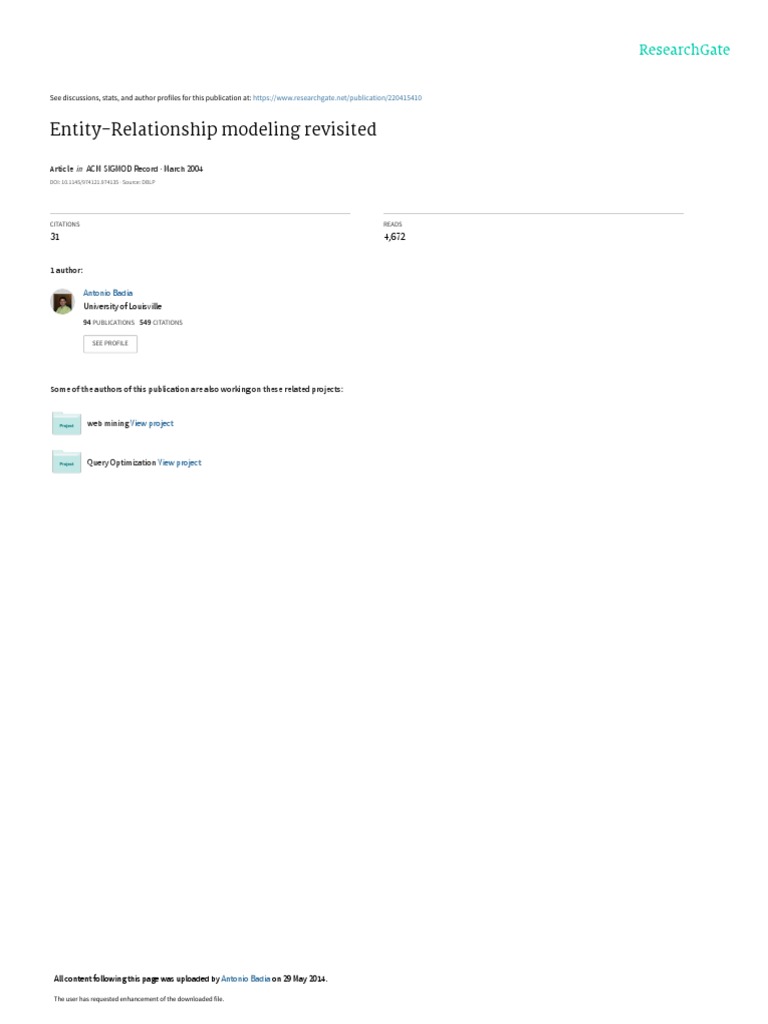 Entity-Relationship Modeling Revisited: ACM SIGMOD Record March 2004 | PDF | Databases ...
