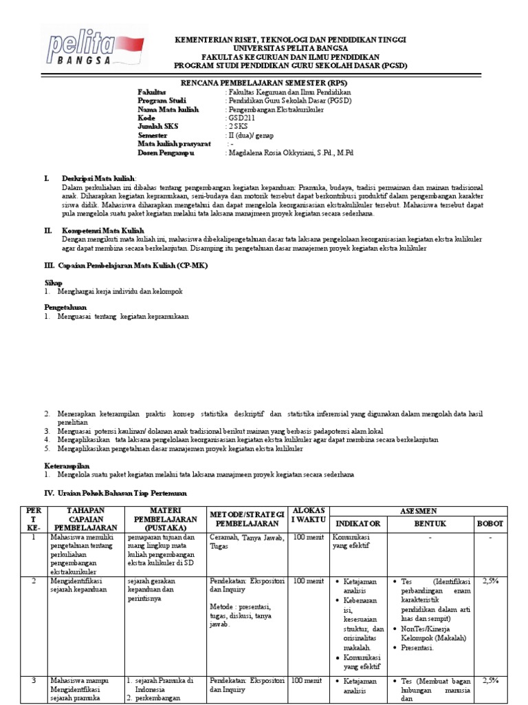 Rps Pengembangan Ekstrakurikuler | PDF