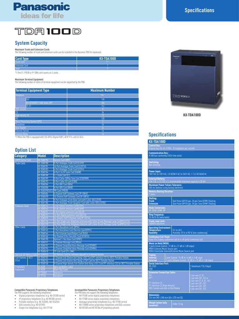 TDA100D Spec Sheet ENG | PDF | Computer Engineering | Telecommunications