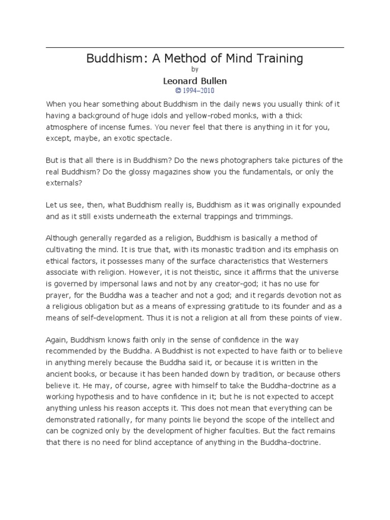 Buddhism: A Method of Mind Training: Leonard Bullen | PDF | Noble ...