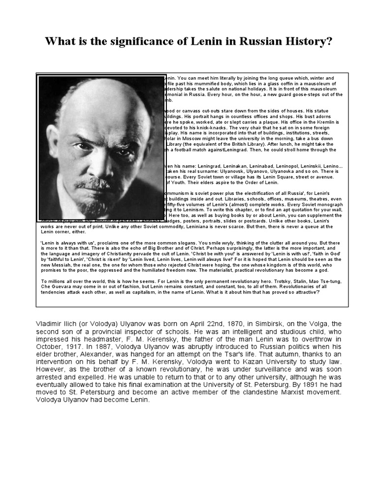 The Significance of Lenin in Russian History | PDF | Vladimir Lenin ...