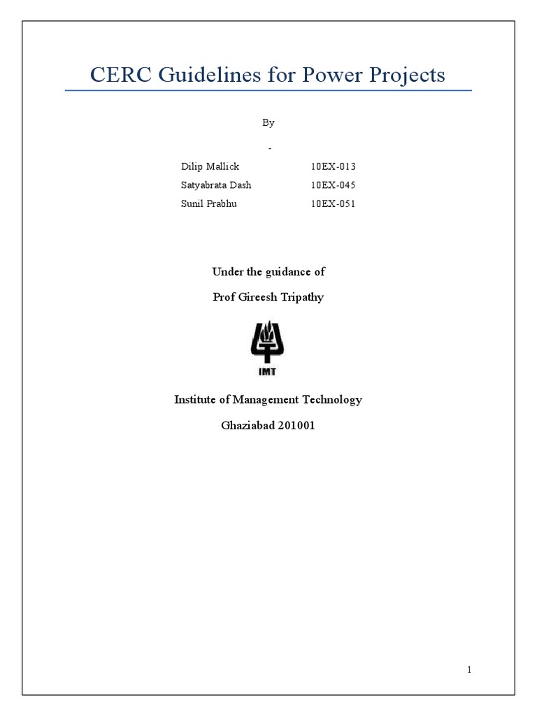 CERC Guidelines For Power Projects: Under The Guidance of Prof Gireesh ...