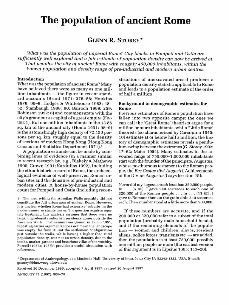 The Population of Ancient Rome | PDF | Roman Empire | Augustus