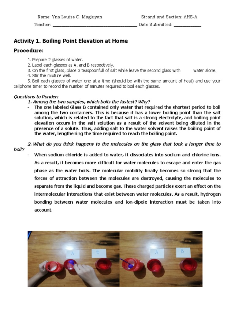 Boiling Point Elevation with Salt Experiment | PDF | Solution | Water