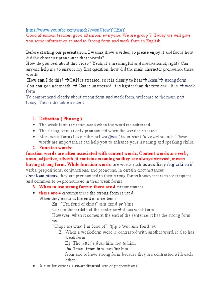 Strong Forms and Weak Form Word | PDF | Linguistics | Language Families