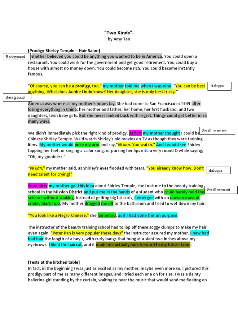 09.13 - Marked Up - Two Kinds - Amy Tan - Several Small Moments | PDF ...