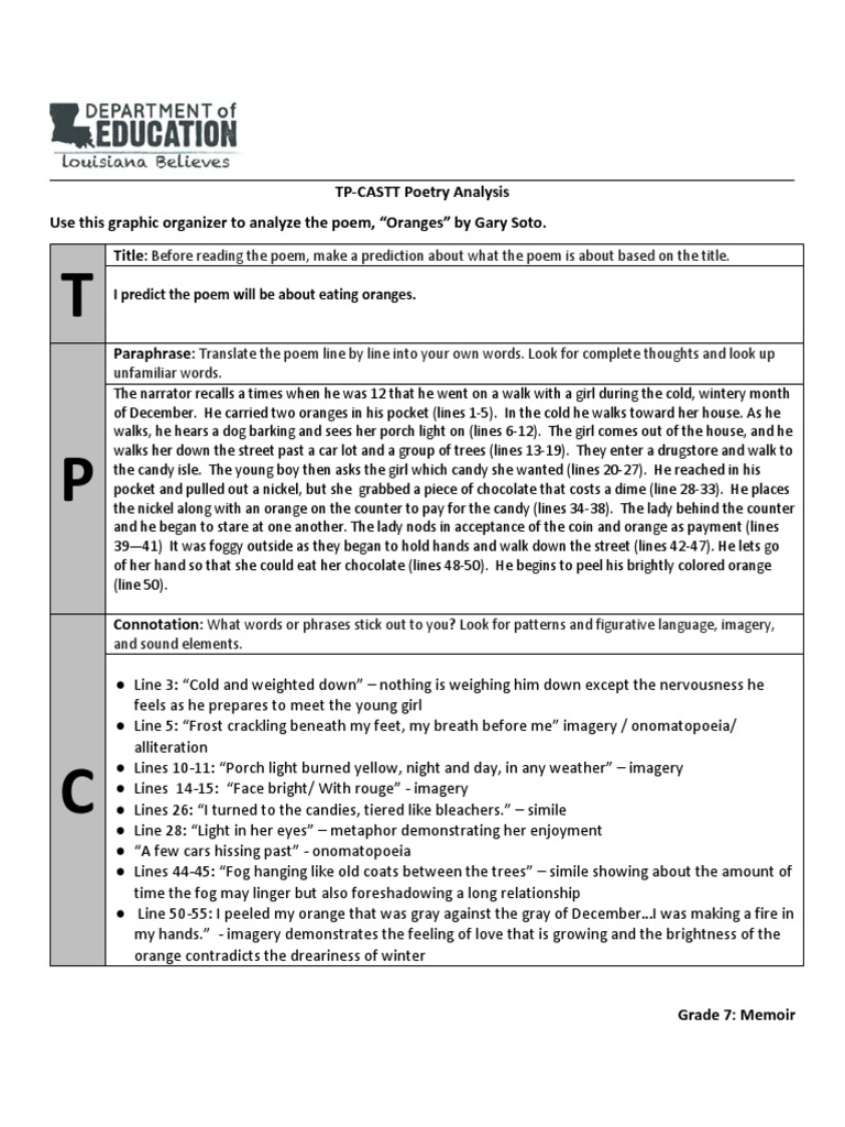 A Winter Walk: Analysis of Gary Soto's Poem 'Oranges' | PDF | Poetry
