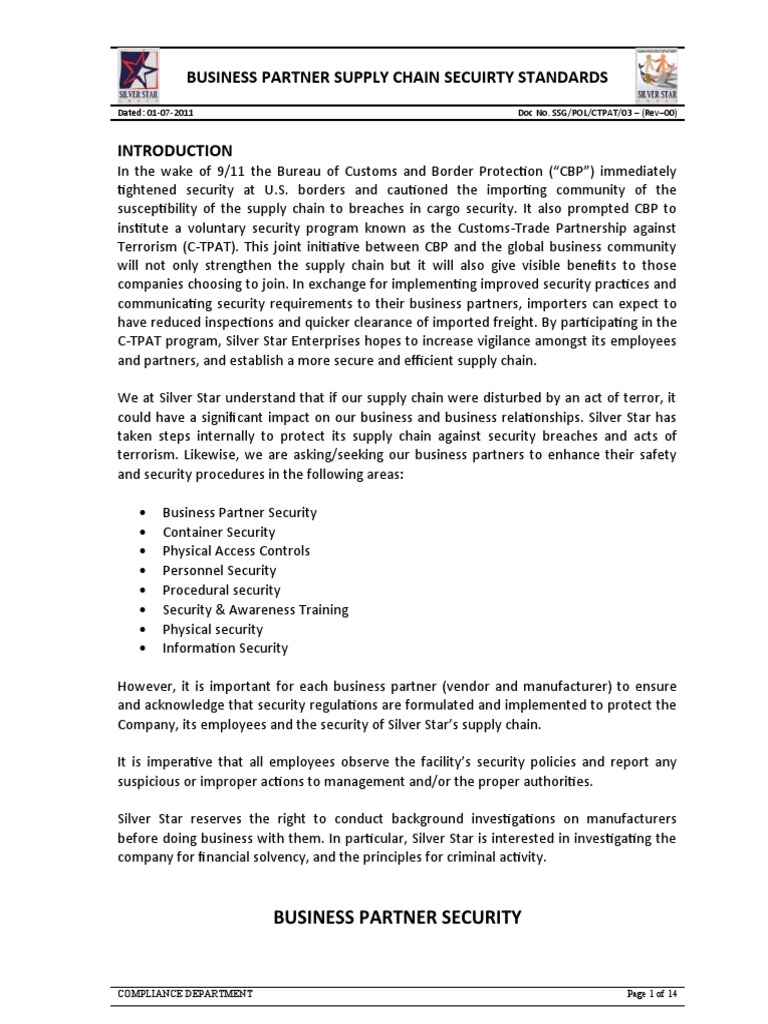 03 - Business Partners Security Standards | PDF | Background Check ...