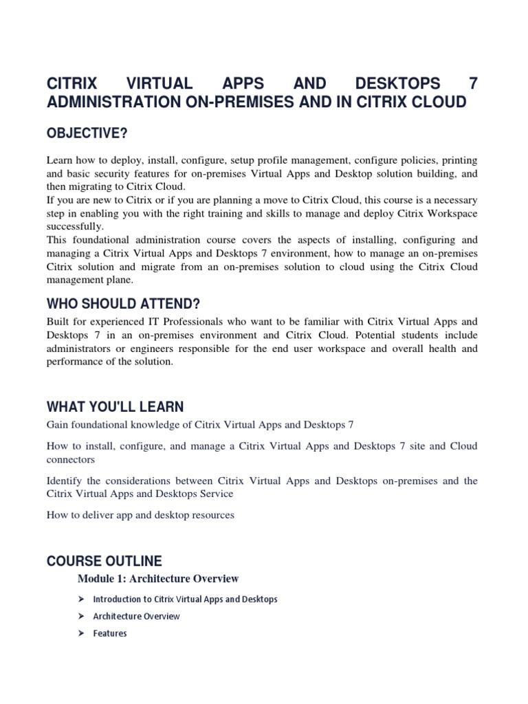 Citrix Virtual Apps AND Desktops 7 Administration On-Premises and in Citrix Cloud | PDF | Citrix ...